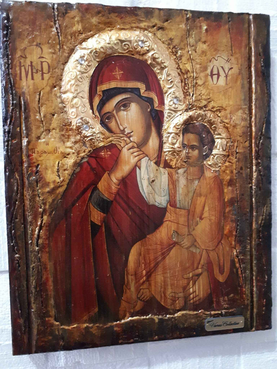 Virgin Mary Panagia Paramythia-Orthodox Greek Byzantine Wood Antique ...